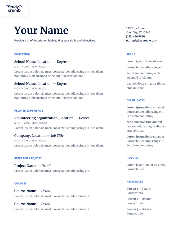 Graduate School Resume Objective College Resume Examples For 2025